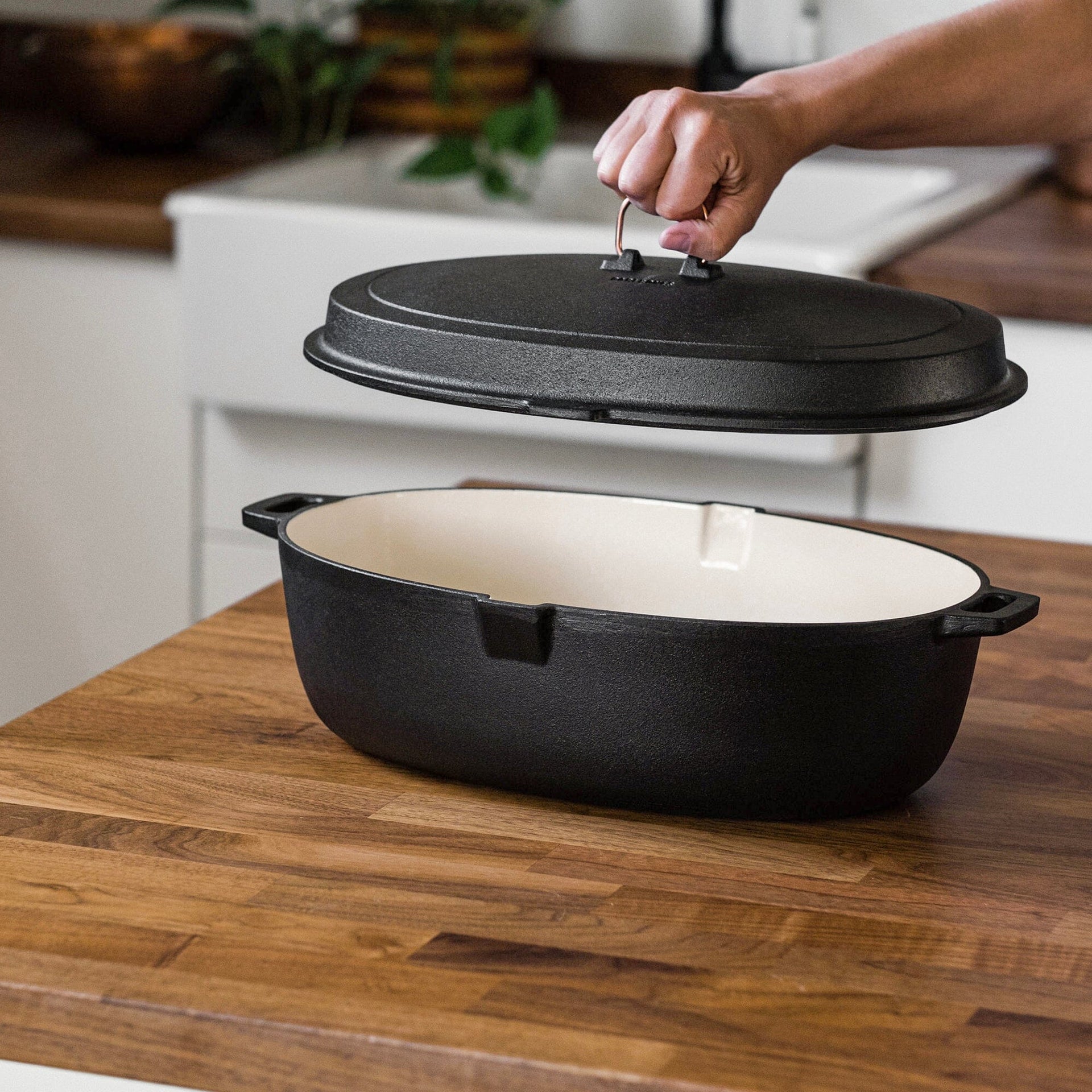 Barebones Enamel Lined Cast Iron Roaster | Enamel Roasting Pan