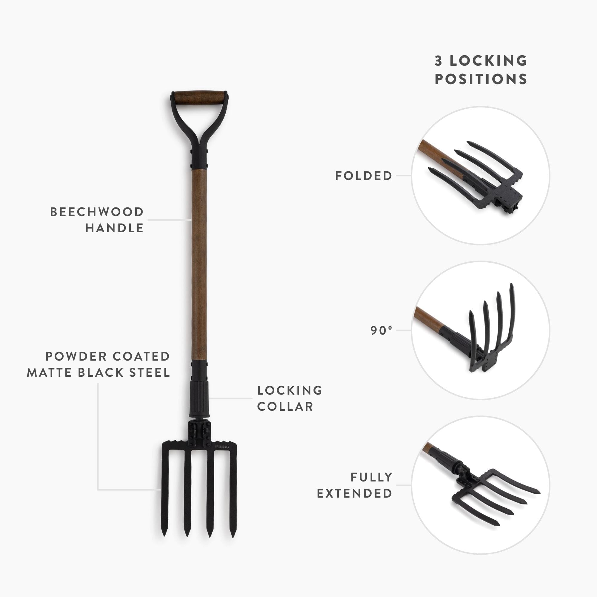 Folding Spading Fork, Pitch Fork, Shovel – Barebones