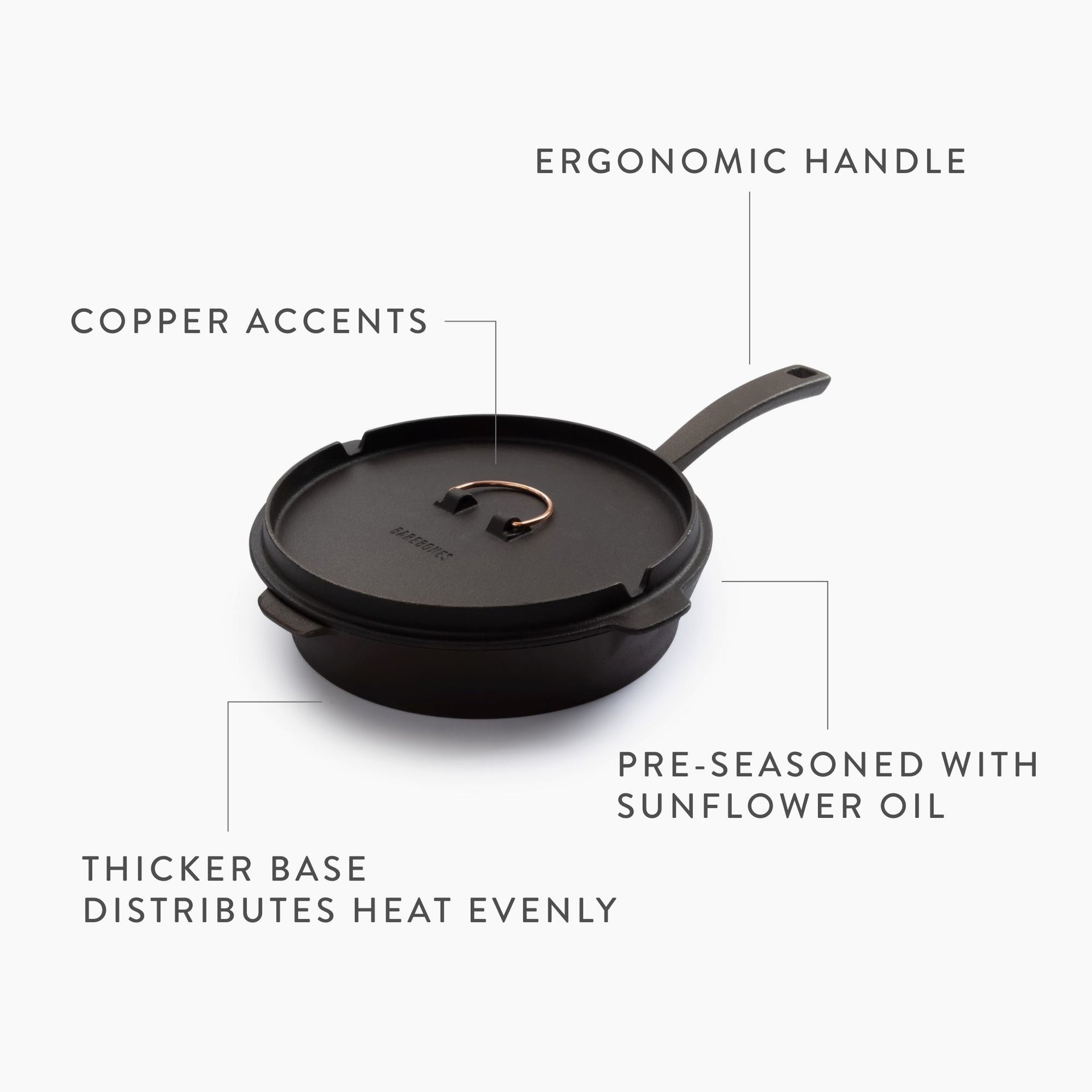 Barebones All-in-One Cast Iron Skillet - Three Sizes Available